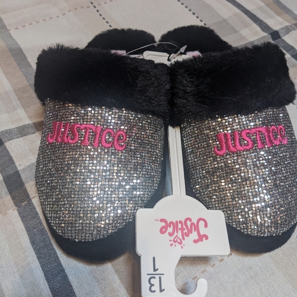 Justice | Shoes | Justice Girls 31 Silver Glitter And Black Fur ...